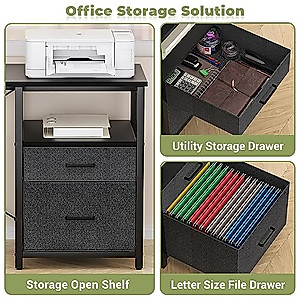 Homieasy L Shaped Computer Desk with Storage File Drawer, Reversible Home Office Desk with Recessed Power Strip and Led Strip, Corner Gaming Desk Work Study Table with Monitor Stand, Black