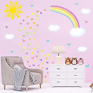 IKEYU Colorful Rainbow Wall Stickers Sun Clouds Wall Decals Watercolor Heart Wall Stickers Large Rainbow Wall Decals for Kids Room Nursery Girls Bedroom Decor
