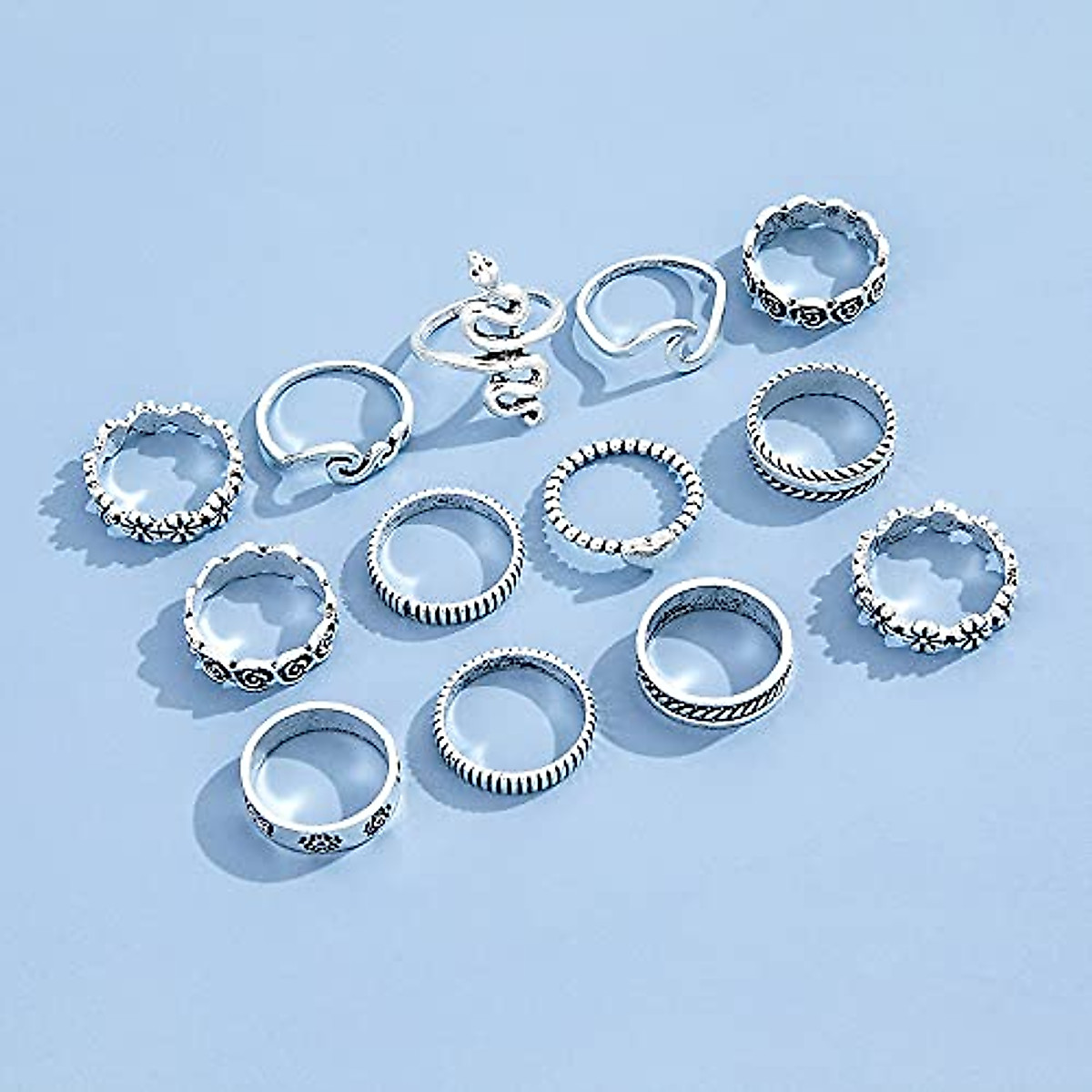 GIGB PBDK 6-14Pcs Vintage Knuckle Rings Set Snake Butterfly Finger Rings Set Stacking Joint Midi Rings Sets for Women (13Pcs)