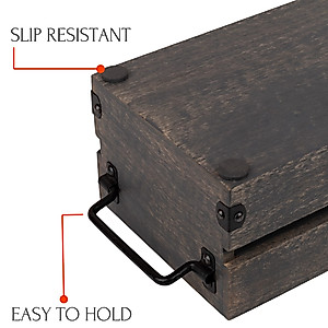 GoCraft Flatware Caddy with 4 Compartments, Cutlery Holder, Silverware Condiment Organizer with Napkin Holder for Kitchen, Dining, Picnics, Grey Washed Mango Wood Caddy with Metal Handles