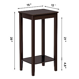 Topeakmart 2-Tier Tall End Table with Storage Shelf and Solid Wood Legs, Sofa Side Table Telephone Table for Living Room/Couch/Hallway/Small Spaces, D12xW15xH29 Inches, Dark Coffee