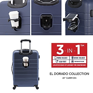 Wrangler Smart Luggage Cup Holder and USB Port, Navy Blue, 2 Piece Set
