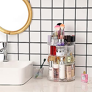 Cq acrylic 360 Degree Rotating Makeup Organizer for Bathroom,4 Tier Adjustable Spinning Cosmetic Storage Cases and Make Up Holder Display Cases,Clear