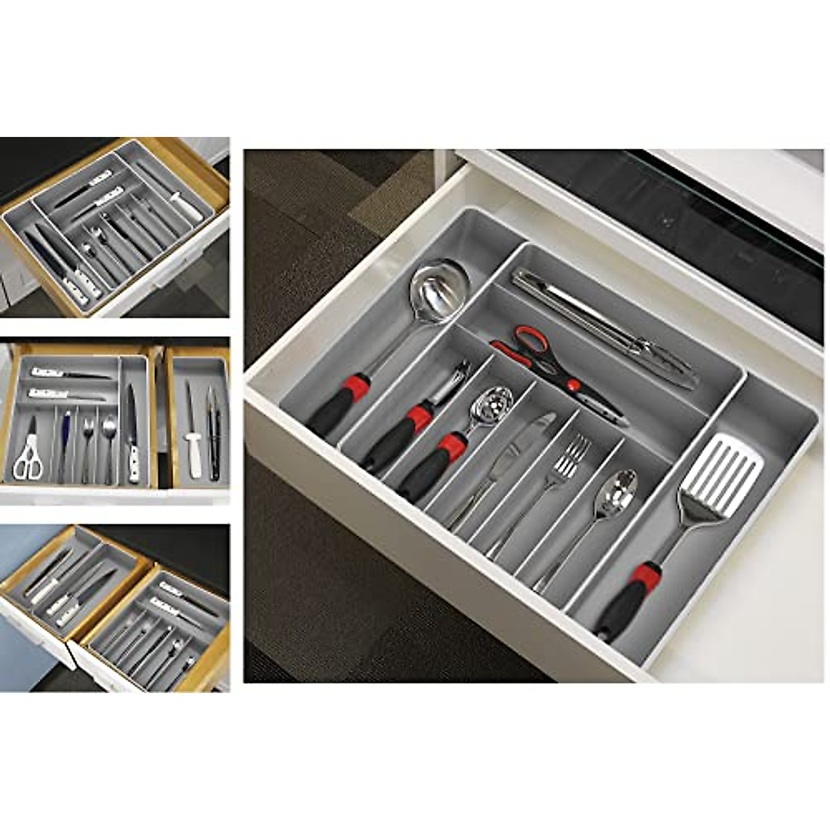 Simple Houseware Expandable Kitchen Drawer Flatware Organizer, Grey