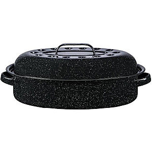 Bovado 15.5" Enamel Oval Turkey Roaster with Lid - 12lb Capacity, Nonstick, Dishwasher Safe