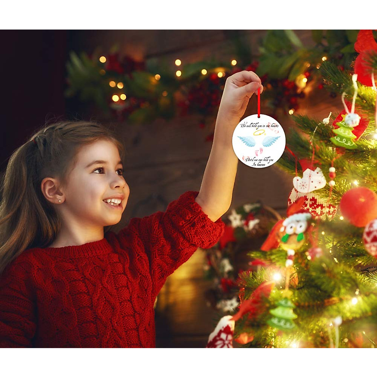 FaCraft Baby Christmas in Heaven Ornament - 3" Angel Memorial Christmas Ornaments - Footprint Hold You in Our Hearts Loss of Baby Sympathy & Memorial Gifts