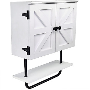EXCELLO GLOBAL PRODUCTS 17x21” Barndoor Bathroom Wall Cabinet, Space Saver Storage Cabinet Kitchen Medicine Cabinet with Adjustable Shelf and Towel Bar, White