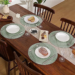 SHACOS Round Braided Placemats Set of 6 Two Tone Bicolor Woven Table Mats 15 inch Washable Dining Table Place Mats for Home Wedding Party, Sage Green White