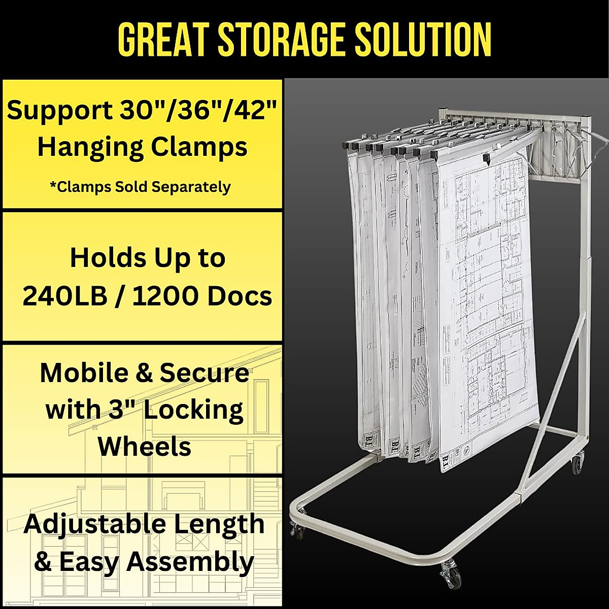 Adir Mobile Blueprint Holder - Blueprint Hanging Rack, Poster Display, Map Organizer Rack, Hanging File Organizer Stand for Office, Home, Jobsites