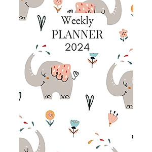 Weekly Elephant Planner 2024: Large One Year Monthly Planner From January 2024 to December 2024 (12 Months) With Federal Holidays | Monthly Weekly ... Organizer | Planner for Elephant Lovers