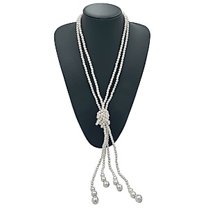 Gionforsy Flapper Pearl Necklace 1920s Long Faux Pearl Necklace Imitation Pearl Necklace for Gatsby Costume Wedding Party
