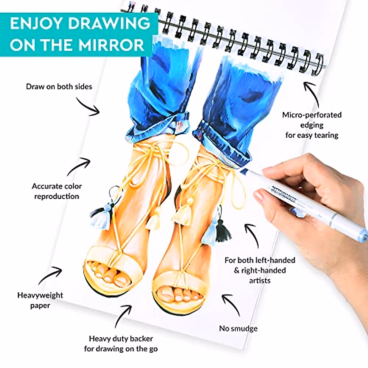 SKETCHBAR Mirror PAD A5, use 100% of Your Sketchbook, 220 g/m2, Extra Smooth, bleedproof Technology Allows You to use Every Side of Every Page, Ideal for Artists, Illustrators, Drawing