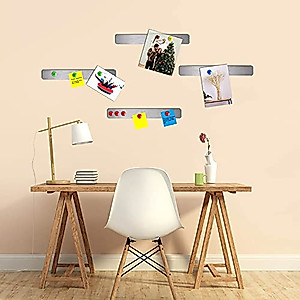 6 Pieces Frameless Magnetic Stainless Iron Board Strips Bulletin Bar Board Memo Strip Set with 48 Pieces Colorful Magnets for School Office Home (Silver)