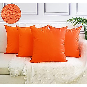 Set of 4 Outdoor Pillow Covers, Waterproof Decorative Square Throw Pillow Case for Garden Patio Tent Couch (Cover Only,No Insert) (Orange, 18x18 inch/ 45x45cm)