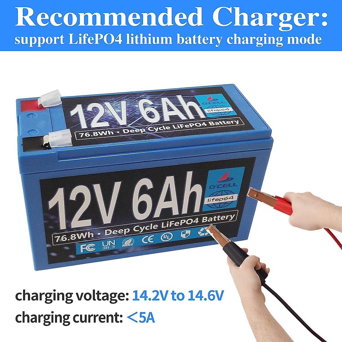 OCELL 12V 6Ah Lithium Iron Phosphate Battery, Rechargeable LiFePo4 Battery with 10 Years Lifetime, Low Self-Discharge for Kid Scooters, Security Alarm, Power Wheel, Fish Finder, Emergency Lighting