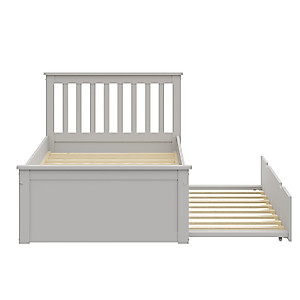 Gray Twin Trundle Bed, Heavy Duty Malibu Solid Wood Bed Frame with Twin Size Pull Out Toddler Trundle Bed for Kids