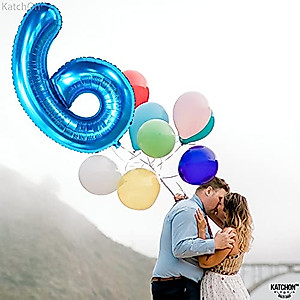 Giant, Blue Number 6 Balloon - 40 Inch | Blue 6 Balloon Number for Shark Balloons, Shark Birthday Decorations | 6th Birthday Balloon, 6th Birthday Decorations for Boys | 6 Balloons for Birthday Boy