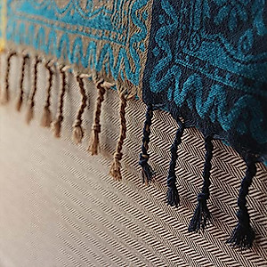 CUEERBOT Bohemian Tribal Throw Blanket，Soft Cozy Reversible Colorfu Jacquard Tassels Throw Blankets，Chenille Throw Covers for Bed Couch Soft Chair, Recliner (Blue, Small 60 inches x 75 inches)