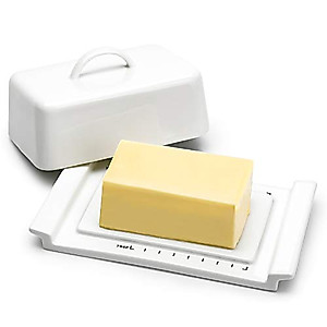 Sweese 318.101 Butter Dish with Lid, Butter Keeper with Handle - TBSP Markings, for Kerrygold, East and West Coast Butter, White