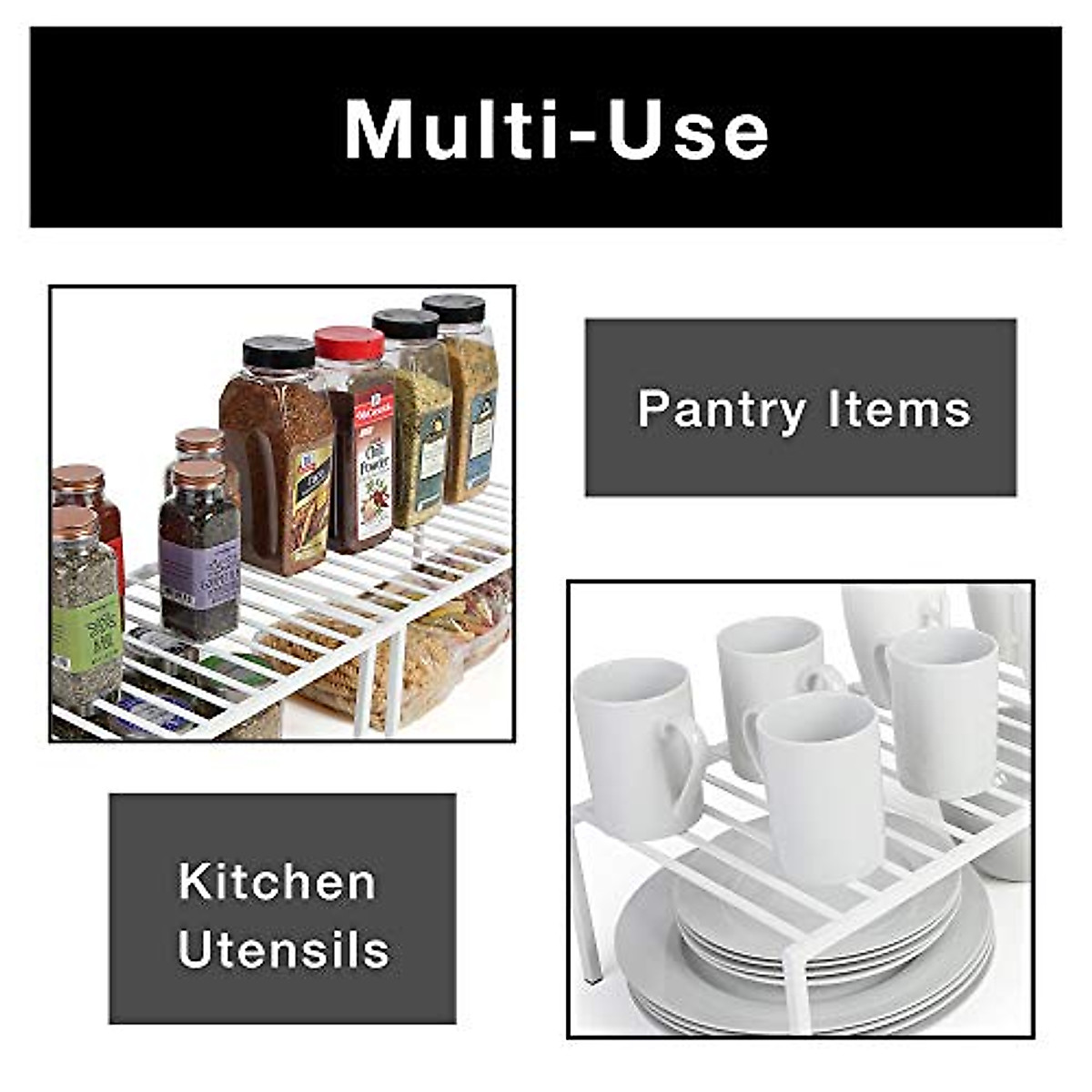 Smart Design Premium Extendable Storage Shelf – Lengthen from 16 to 32.5 in., White – Steel Pantry Organizer with Rust-Resistant Finish and Non-Slip Feet for Easy Home Organization and Storage