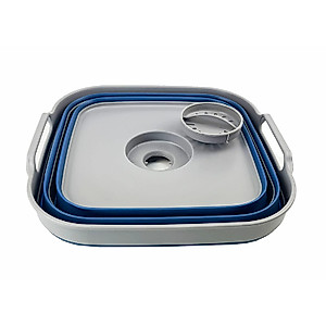 SAMMART 10L (2.6 gallons) Collapsible Plastic Dishpan with Draining Plug - Portable Washing Tub/Basin - Foldable Tub - Space Saving Kitchen Storage (Grey/Mist Blue)