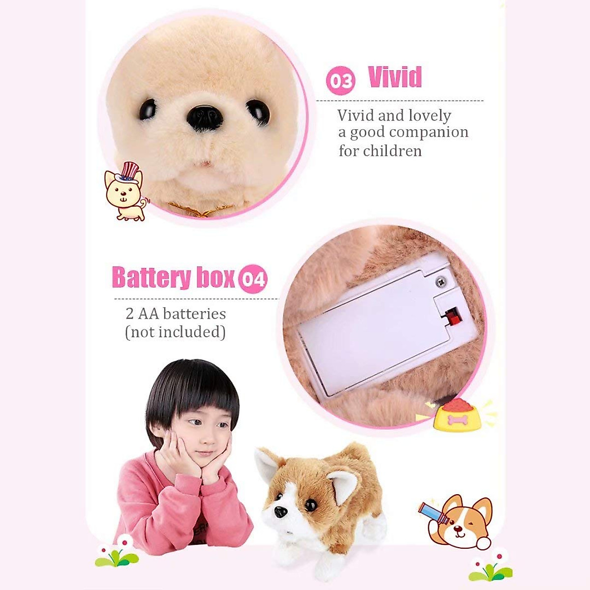 Liberty Imports Plush Golden Retriever Toy Puppy Electronic Interactive Pet Dog - Walking, Barking, Tail Wagging, Stretching Companion Animal for Kids