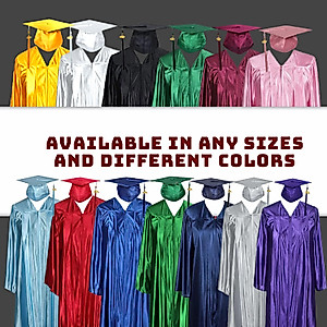 GFY Unisex Shiny Graduation Cap & Gown Set with 2024 Tassel Year Charm for Elementary, Middle School, High School, & College