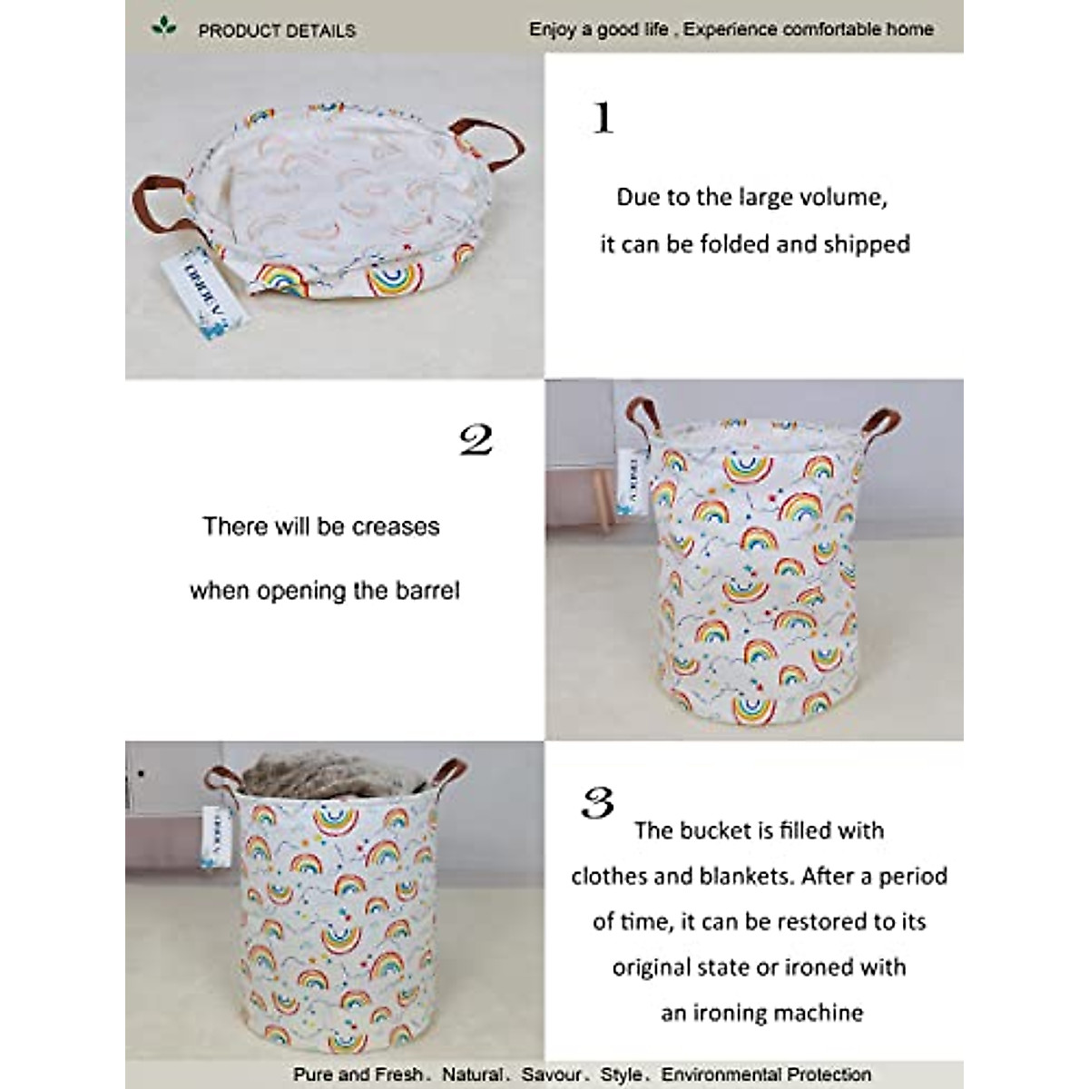 ONOEV Round waterproof laundry basket、foldable storage basket、laundry Hampers with handle、gift basket,suitable for children's room and toy storage (Rainbow)