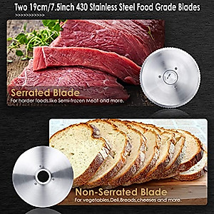 Davivy meat slicer,electric deli food slicer with two removable 7.5" stainless steel blades for cheese bread ham bacon home use with 0-15mm adjustable thickness,150W