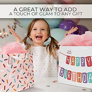 Beautiful Birthday Gift Bags Set of 2 - Large 16" Bags with Handles incl. Matching Tissue Paper, Cards & Stickers - Reusable and Perfect For Presents of Any Girls/Boys Kids Party & Special Occasion