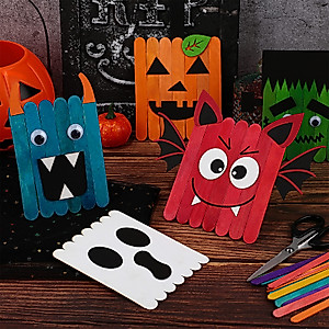 Zhanmai 10 Pack Halloween Crafts Kits for Kids Pumpkin Devil Arts Kits DIY Colorful Craft Sticks Ice Lolly for Halloween Party Supplies