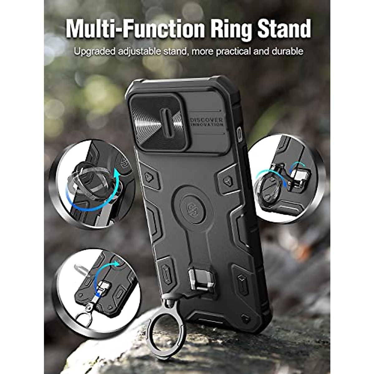 Nillkin for iPhone 14 Pro Max Case Stand, [Built in Kickstand & Slide Camera Cover] Military Grade Drop Protection Shockproof Hard PC Heavy Duty Bumper Phone Case for iPhone 14 Pro Max 6.7'' Black