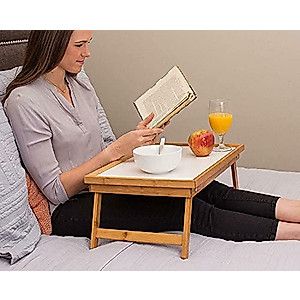 Wood Breakfast Bed Tray Lap Desk Serving Table Foldable Legs Bamboo Food Dinner GPJJPUS