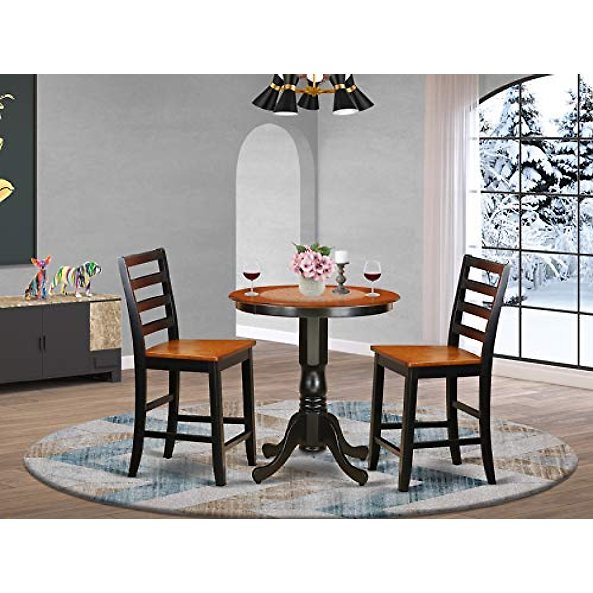 East West Furniture EDFA3-BLK-W Dining Set, 3 Pieces, Black