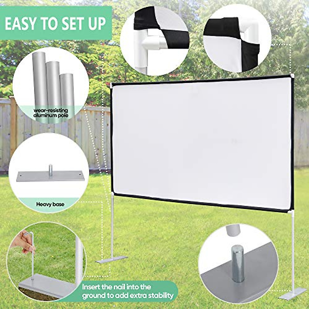 ZENY Projector Screen with Stand 100 Inch 16:9 HD Washable & Wrinkle Free 4K Projection Screen for Outdoor Movie Double Side Video Screen for Home Theater,Camping
