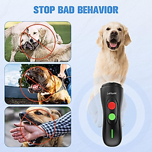 LeHuski Anti Barking Device Rechargeable Ultrasonic Dog Bark Deterrent Stops Bad Behavior Up to 50 Ft Effective Control Range Safe Humane for Indoor Outdoor Use Black