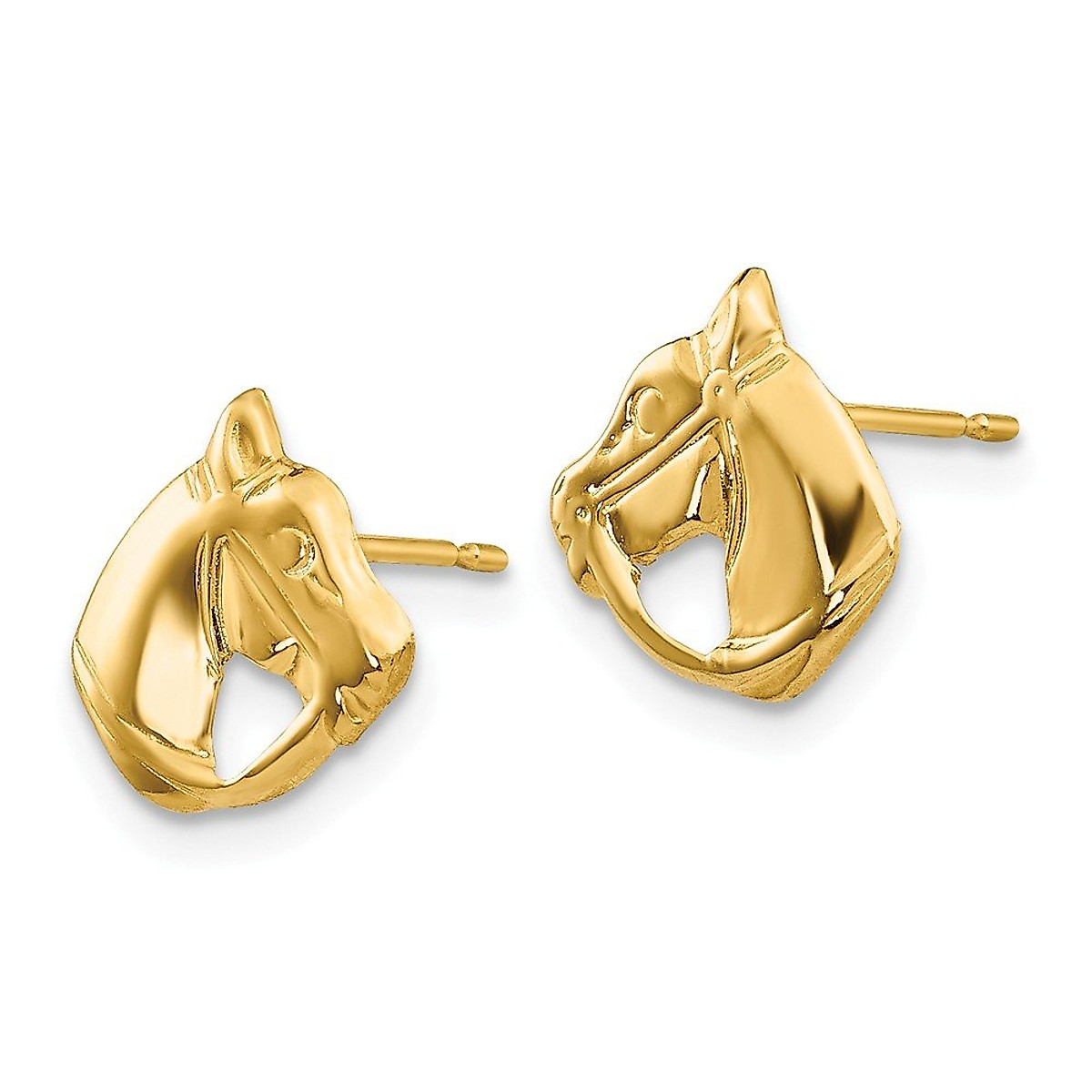 Solid 14k Yellow Gold Horse Head Post Studs Earrings - 8mm x 9mm