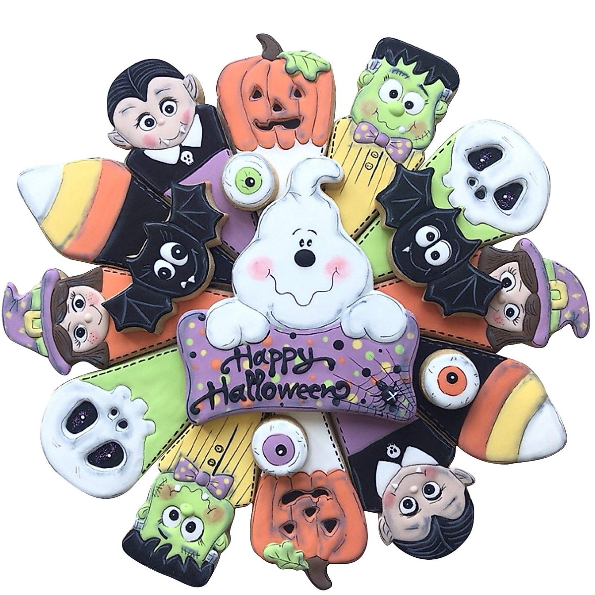 LILIAO Halloween Cookie Cutter Set - 8 Piece - Skull, Witch, Candy Corn, Vampire, Pumpkin, Zombie, Bat and Ghost Plaque Fondant Biscuit Cutters - Stainless Steel