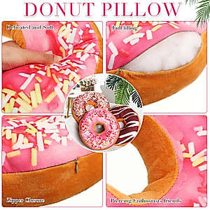 Round Throw Pillow 3 Pcs 16 Inch Chocolate Donut Pillow Plush Soft Food Pillow 3D Digital Print Stuffed Ear Piercing Pillow Decorative Light Weight Seat Pad Cushion for Chair Floor Couch Sofa (Cute)