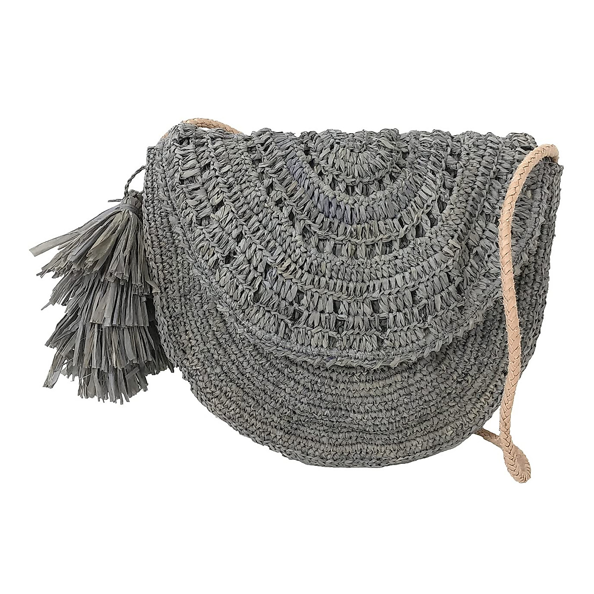 MAR Y SOL Lila Women's Crocheted Raffia Straw Flap Crossbody Bag O/S (Dove Grey)