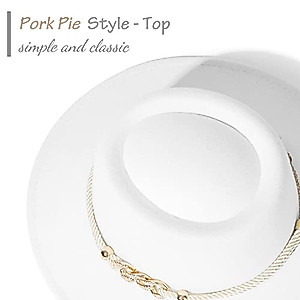 Lisianthus Women Wide Brim Fedora Hat with Belt Buckle Pork Pie Hat White