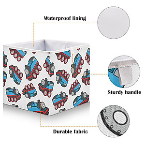 RunningBear Cute Train Vector Storage Basket Storage Bin Square Collapsible Nursery Hamper Shelves Cloth Baskets Organizer for Nursery Toys Kids Room