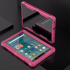 EpicGadget Case for Amazon Fire HD 8 / Fire HD 8 Plus (12th Gen, 2022 Released) - Clear Back Full Body Dual Layer Protective Hybrid Cover Case Support Wireless Charging for HD 8 Plus (Plum)