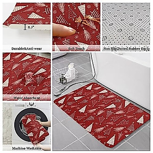 Libaoge Christmas Kitchen Mat Rug Set of 2 Xmas Tree Red Background Runner Rug Anti-Fatigue Comfort Memory Foam Standing Mat Non-Slip Floor Door Mat for Bathroom Bedroom 24x35in+24x71in