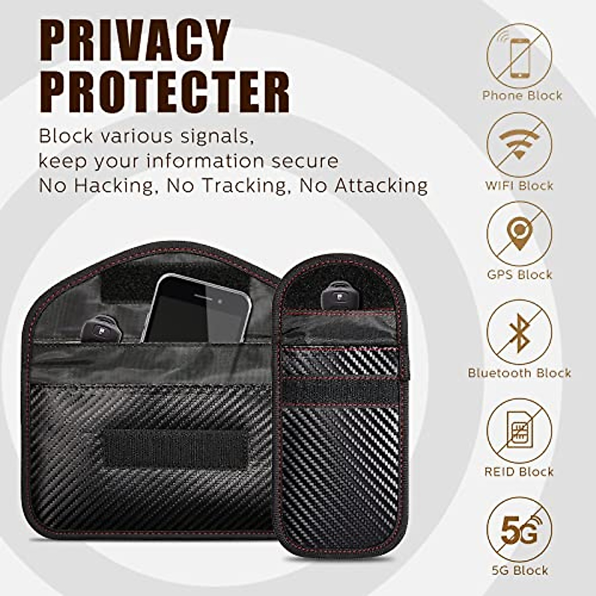 4 Pack Faraday Bags for Key Fob Cell Phone Faraday Cage Protector Anti Theft Key Case Keyless Signal Blocking Key Pouch Remote Entry car RFID Blocker, 2 Sizes(Black, Red,Carbon Fiber Textured)