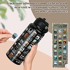 National Parks Water Bottle with Stickers | 32oz Leakproof Insulated Stainless Steel with Straw | Perfect for Hiking, Camping & Travel (Black)