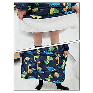Lzzidou Oversized Wearable Blanket Hoodie for Kids 2-6YR, Two Layers Cozy Flannel Sherpa Blanket Sweatshirt Printed