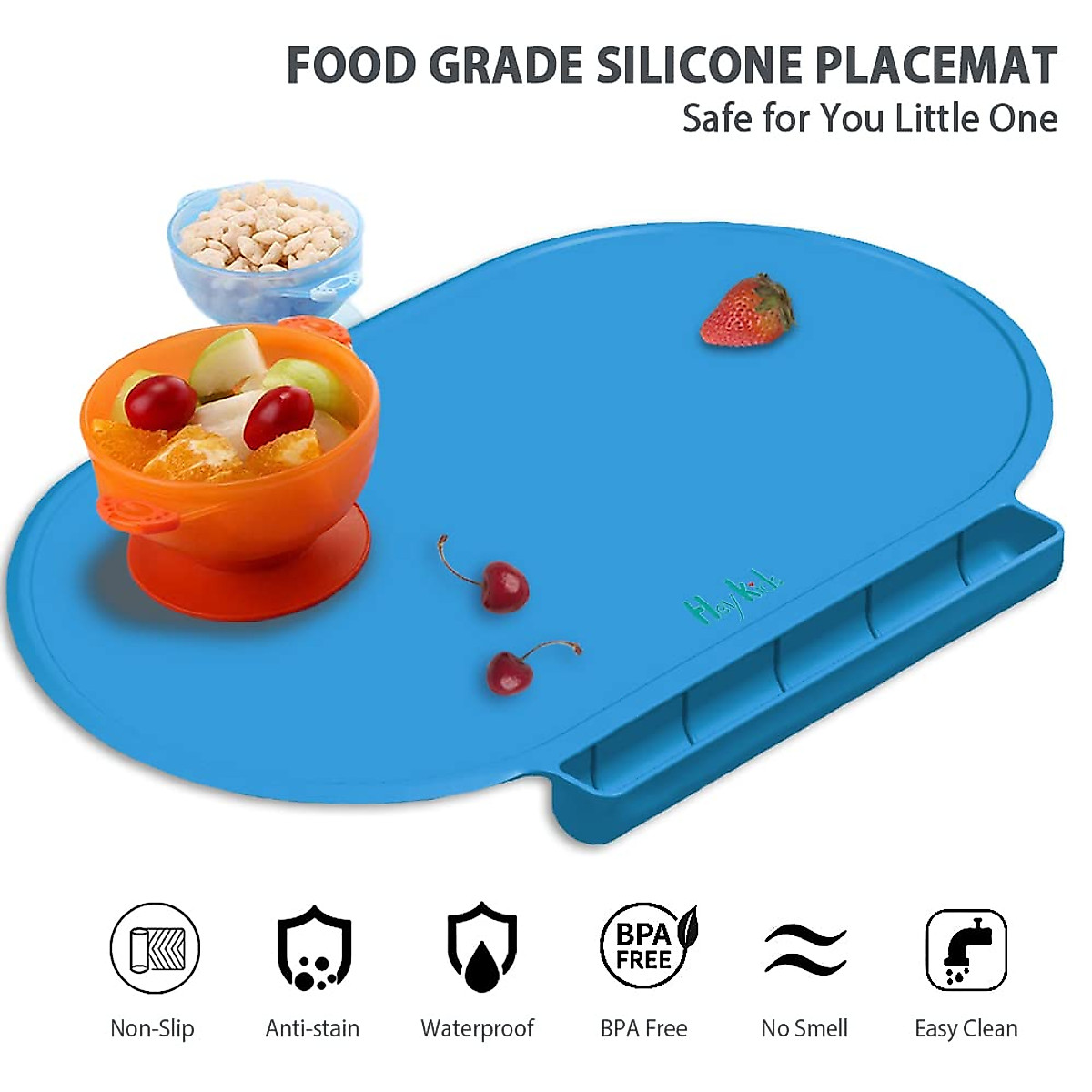 Placemats for Baby, Stain-Resistant Silicone Toddler Food Mats for Baby Eating, Dining Table Mat for Restaurant, Baby Blue