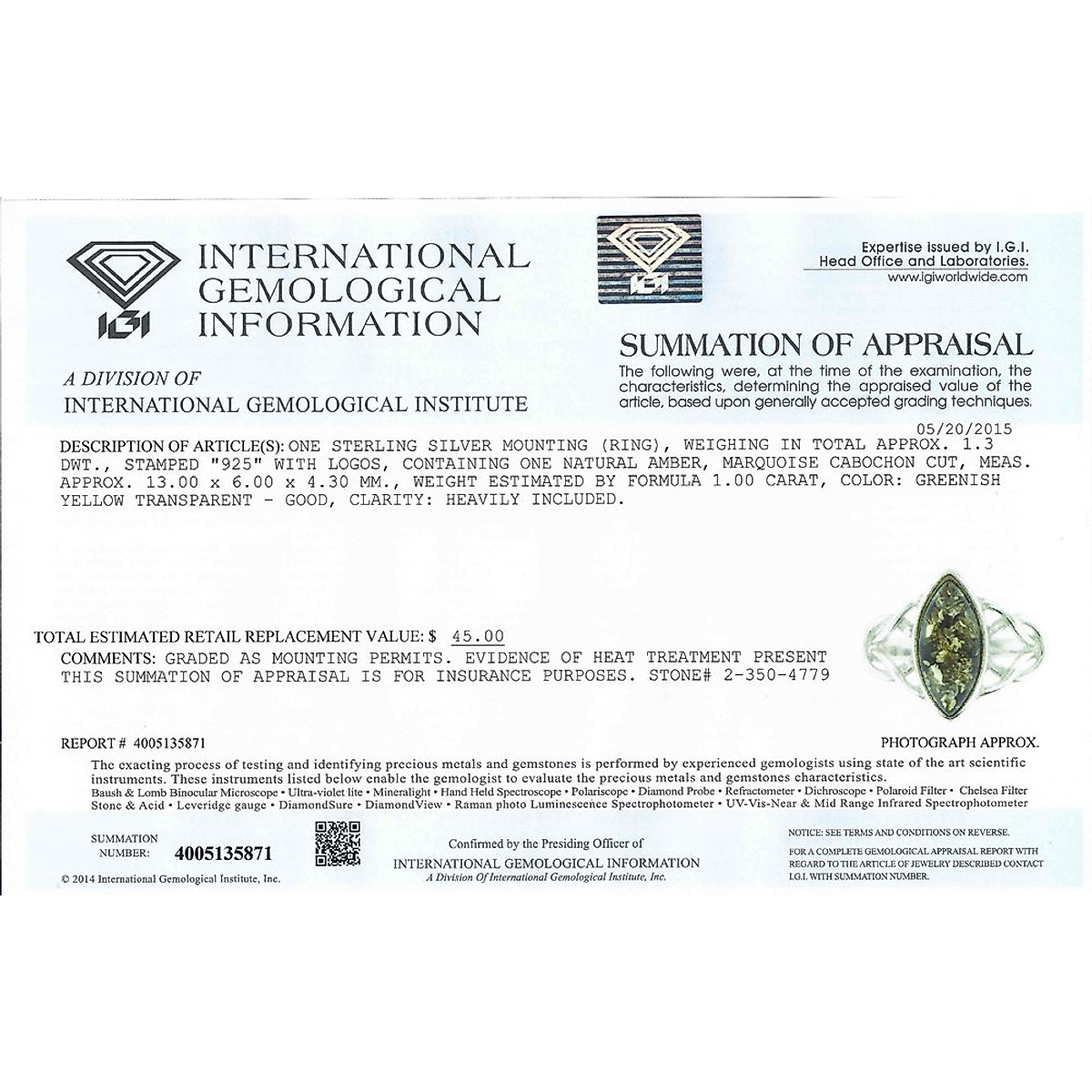 Green Amber Sterling Silver Celtic Thin Ring , Size 11