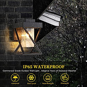 Delicavy Small Outdoor Wall Lights Exterior Light Fixtures Wall Mount Porch Light Waterproof Black Finish with Crackle Glass, Modern Outdoor Wall Sconce for House Garage, Front Door, Patio, Hallway